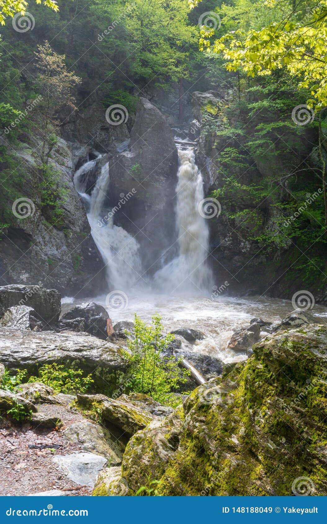 Waterfall Flows Toward a Moss-covered Rock Stock Image - Image of ...