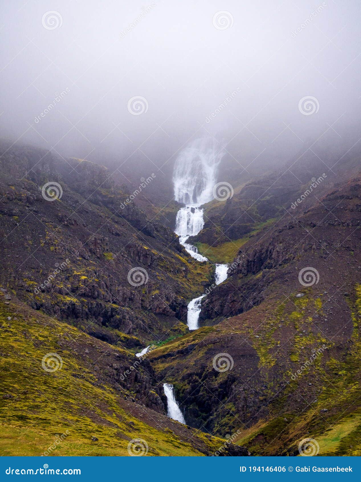 Waterfall in the Fog in Iceland Stock Photo - Image of stone, water ...