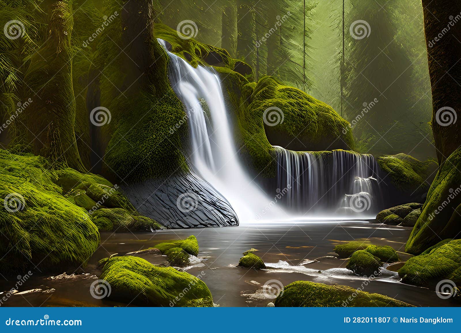 The Waterfall in Forest and AI Generated Stock Illustration ...