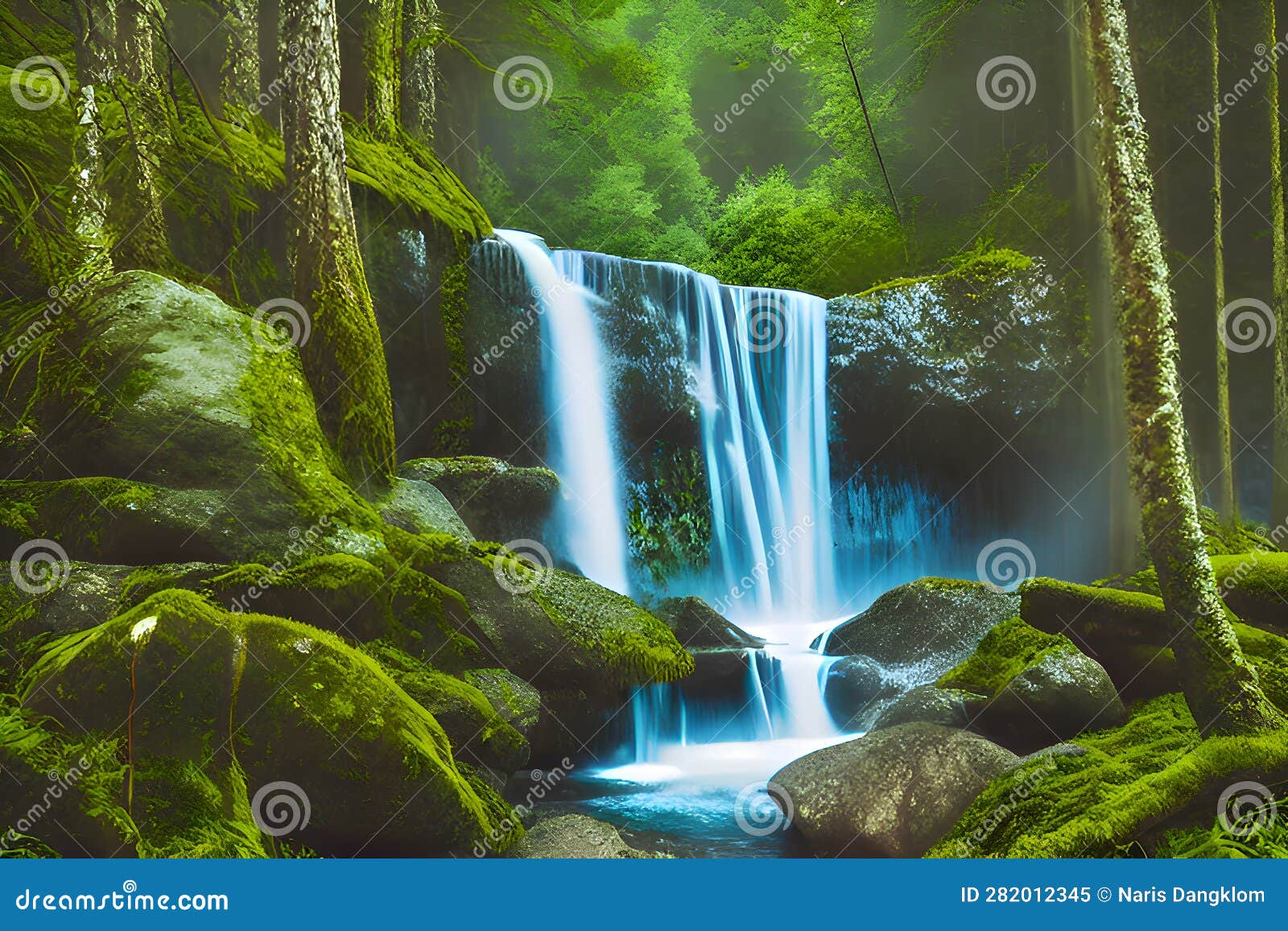 The Waterfall in Forest and AI Generated Stock Illustration ...