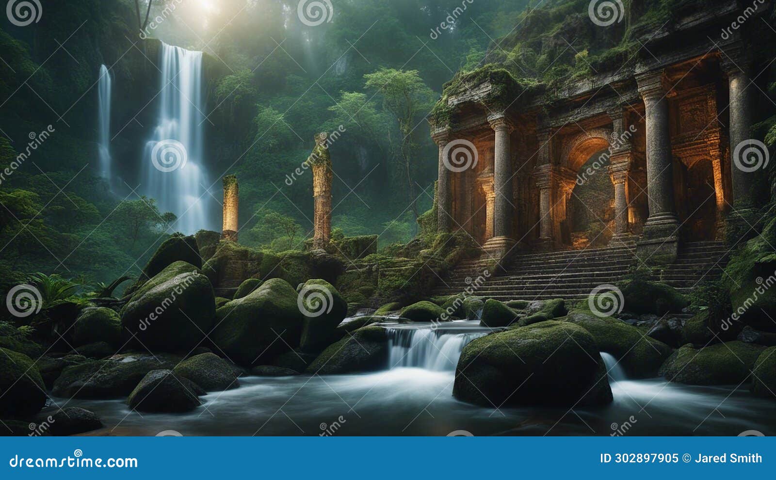 Waterfall in the Forest Fantasy Waterfall of Wisdom, with a Landscape ...