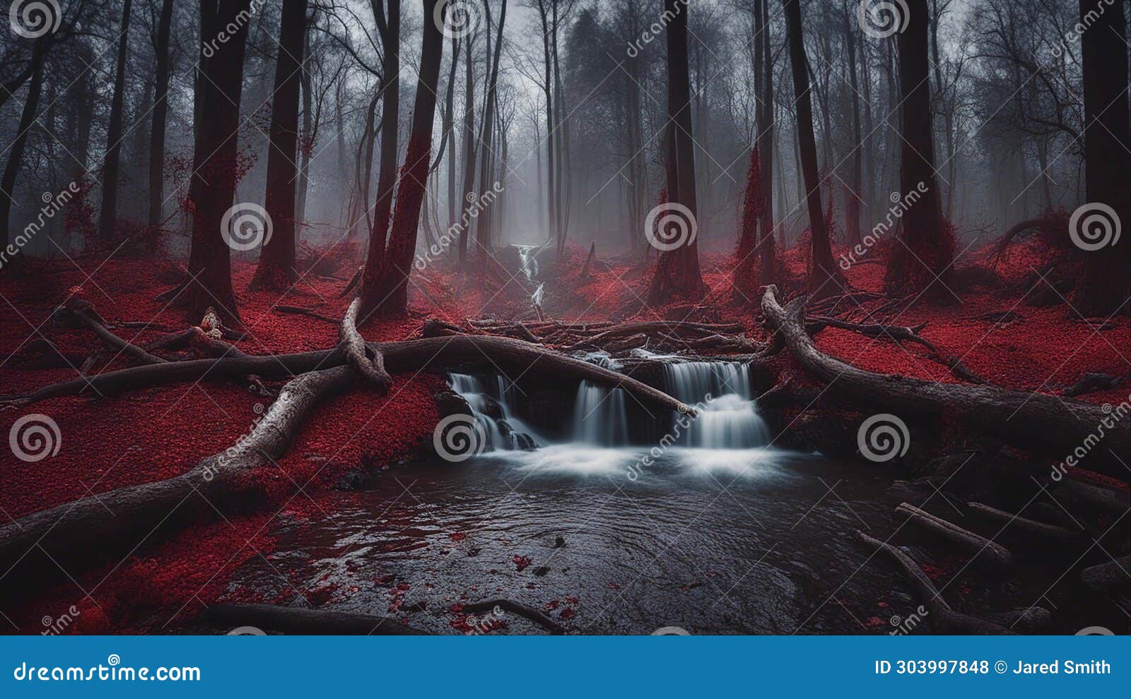 Waterfall in the Forest a Waterfall with a Landscape of Dead Trees ...