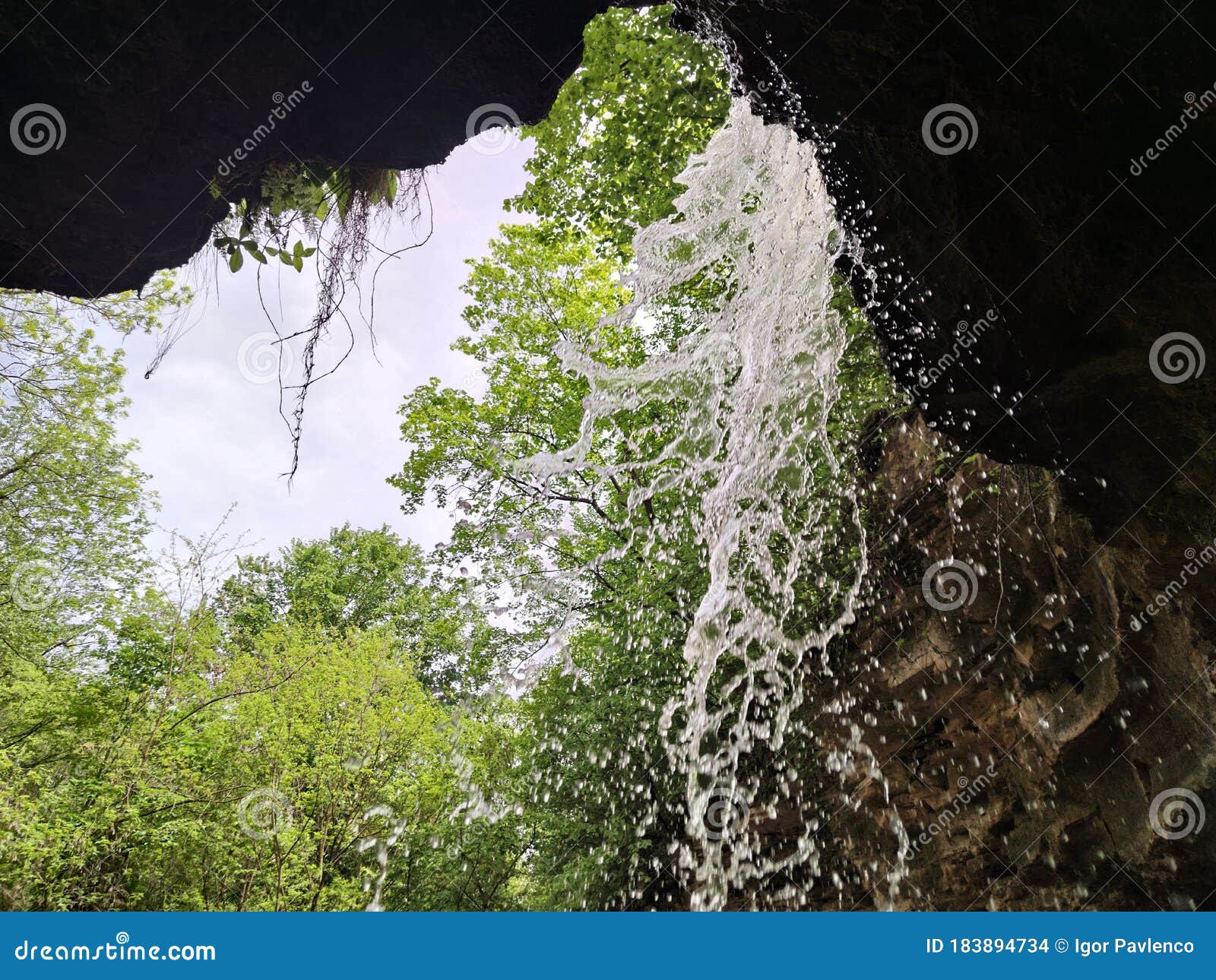 Waterfall in a Forest Mountain Gorge. Yellow Tale Stock Photo - Image ...