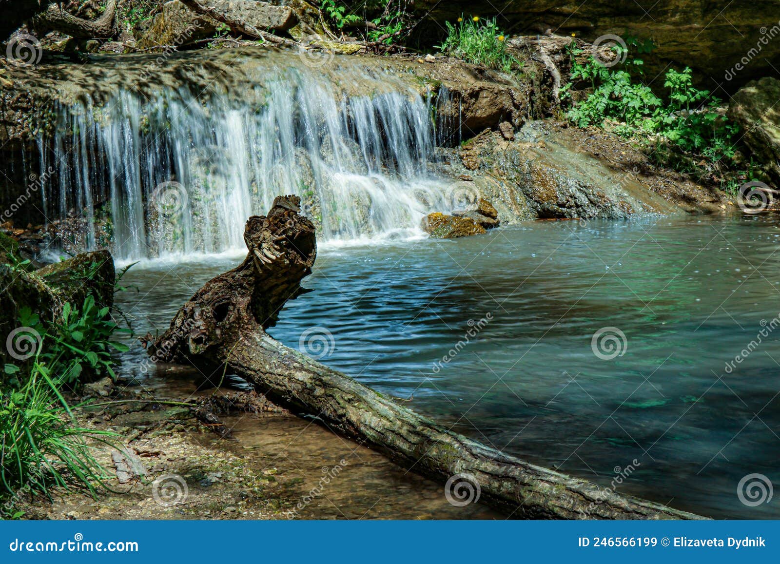 Waterfall in the Forest between the Rocks. Cold Water Flowing Down the ...