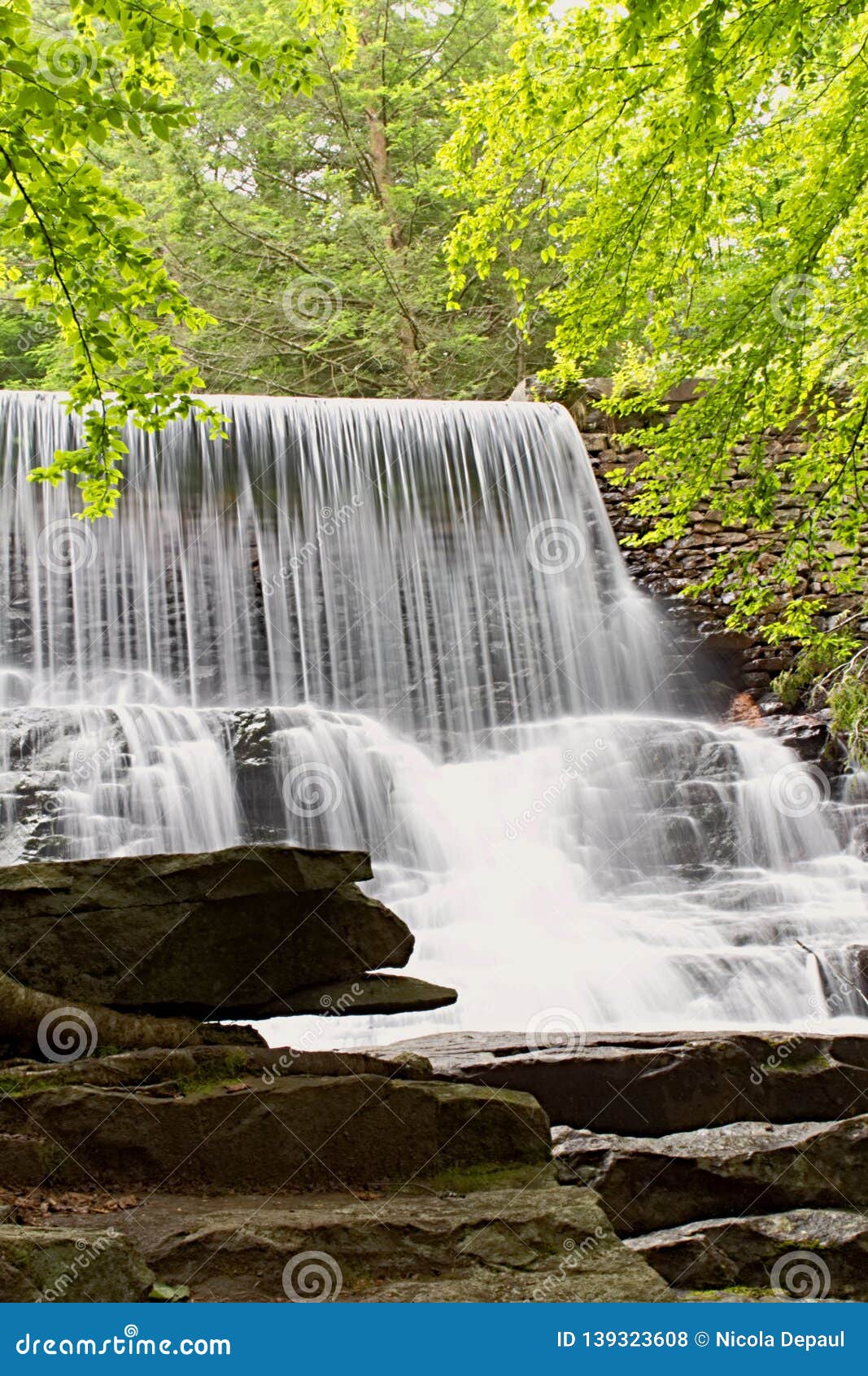 Waterfall in Forest by Rocks Stock Photo - Image of summer, rocks ...