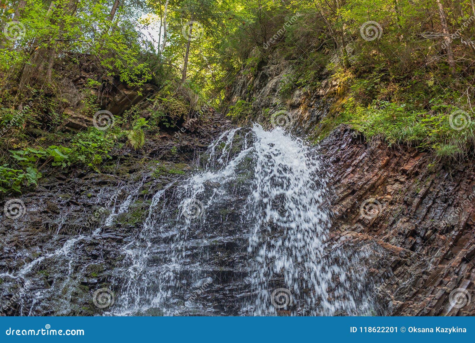Waterfall in the Forest on a Summer Sunny Day Stock Image - Image of ...