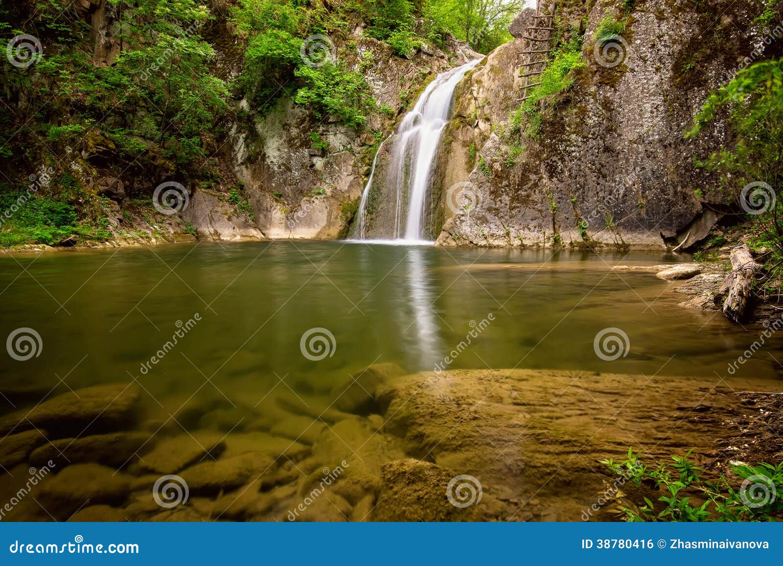 Waterfall in the forest stock photo. Image of rock, scene - 38780416