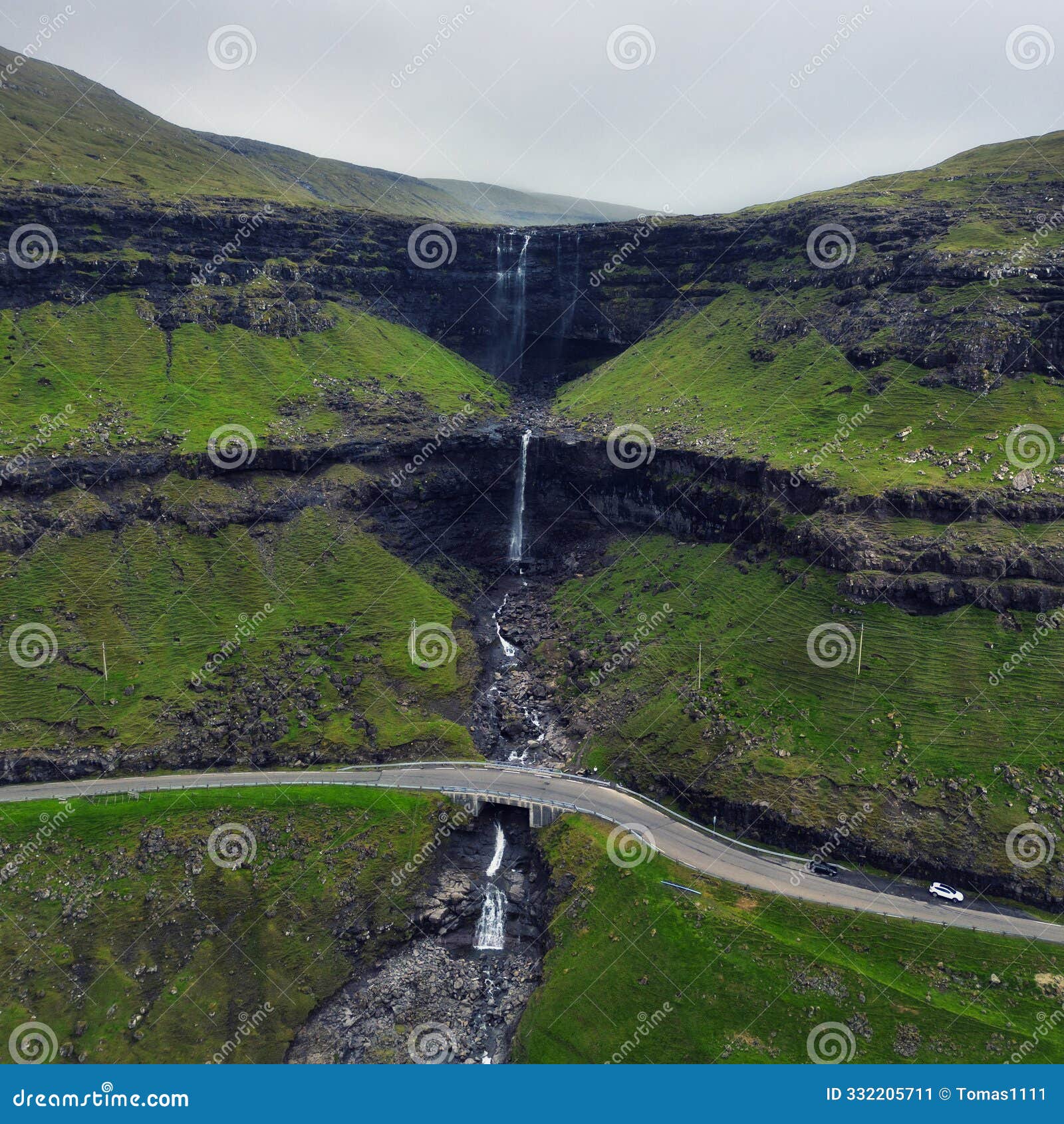 Waterfall Fossa in Faroe Islands, Drone View Stock Image - Image of ...