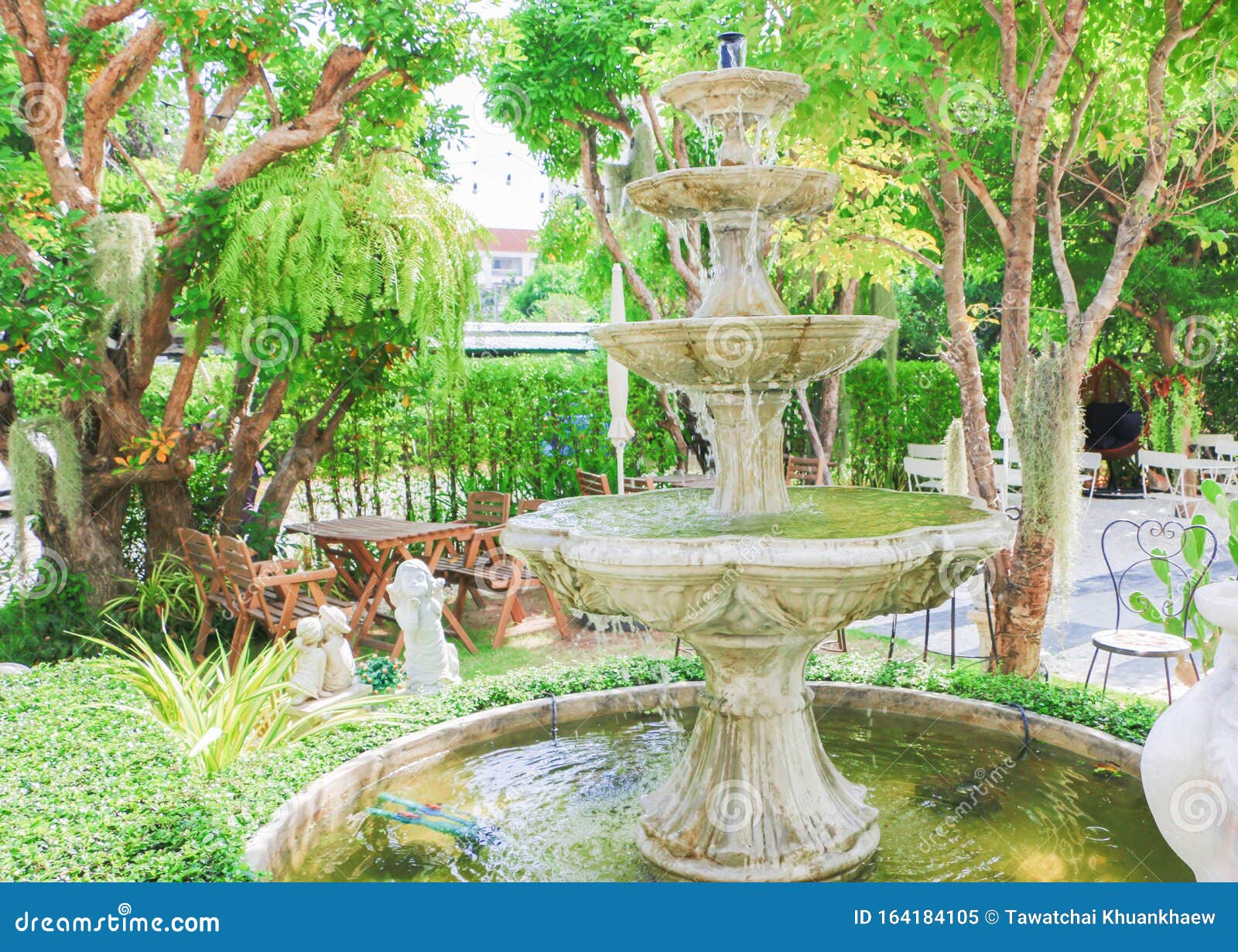 Waterfall in the garden stock image. Image of sculpture - 164184105