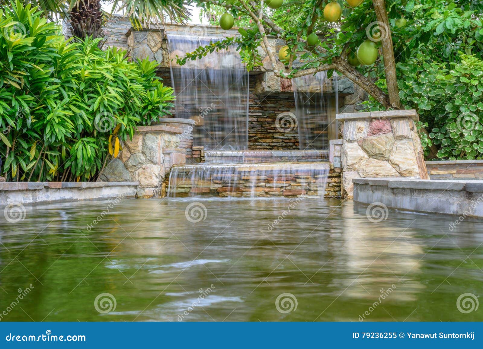 The waterfall in garden stock image. Image of natural - 79236255