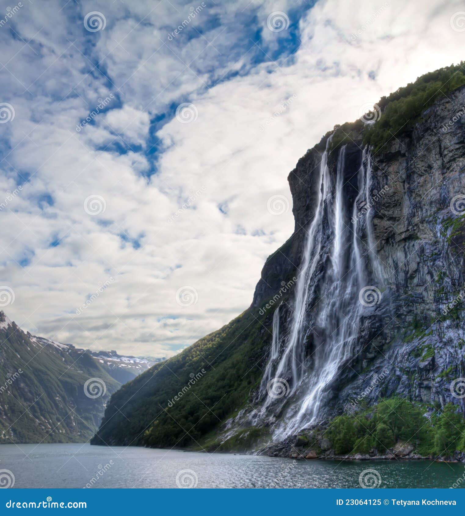 Waterfall of Geiranger Fjord Stock Image - Image of stream, sightseeing ...