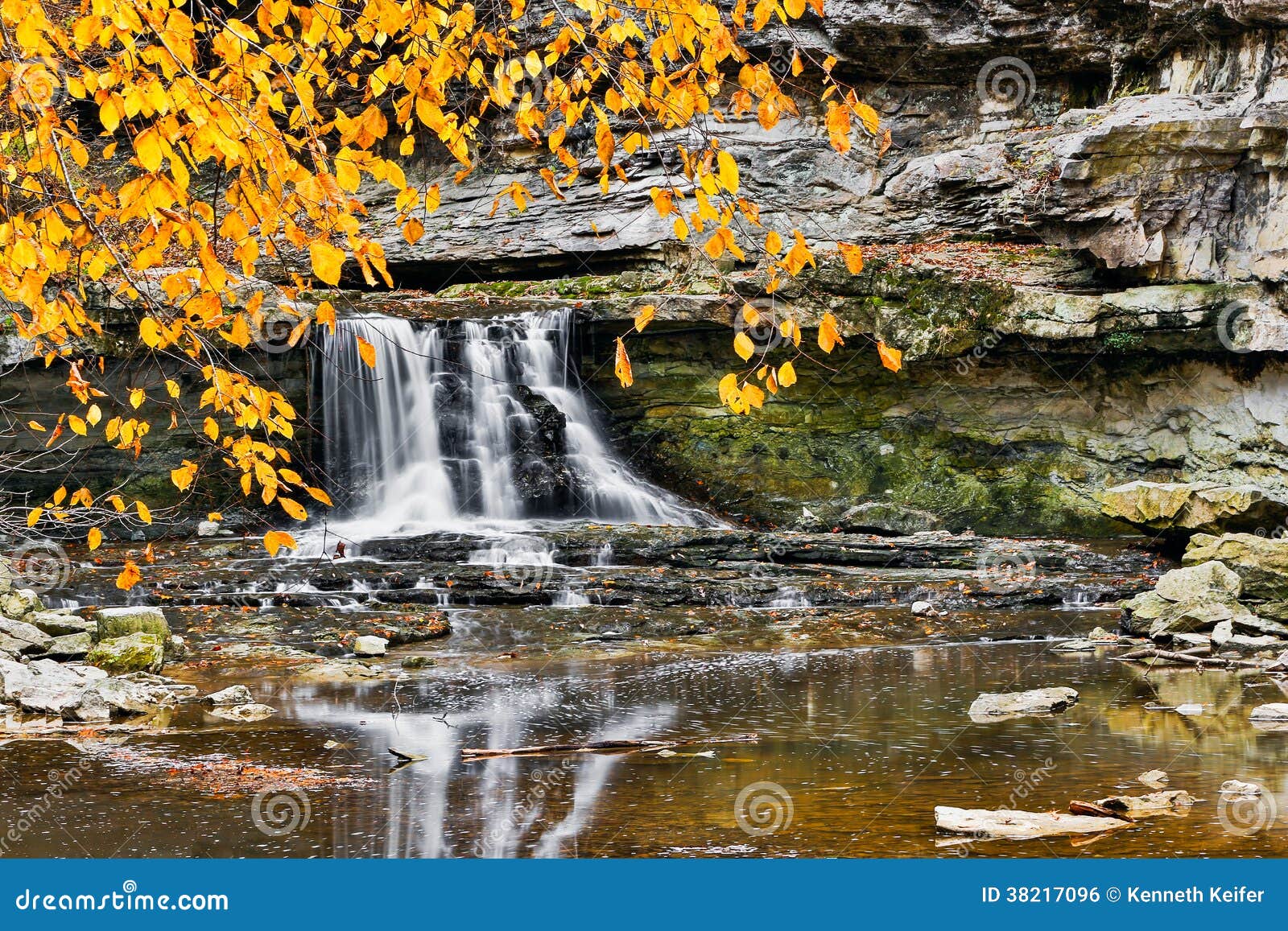 Waterfall and Golden Leaves Stock Photo - Image of cascade, canyon ...