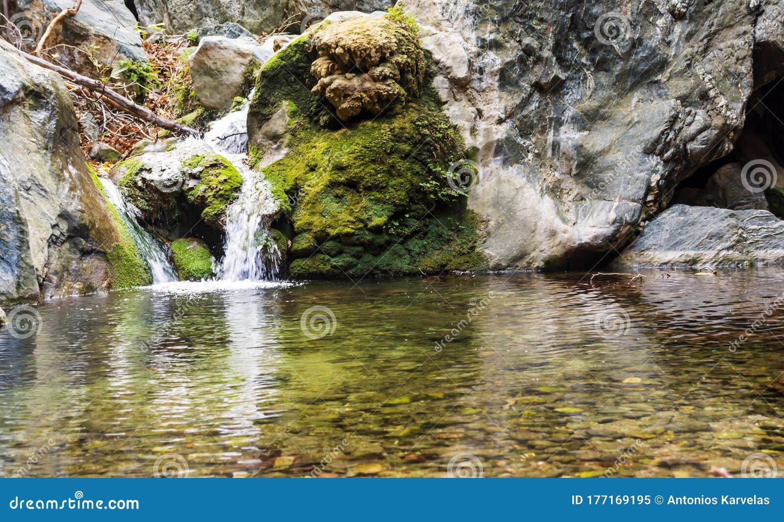 Waterfall in the Gorge of Richtis at Winter, Crete, Greece Stock Image ...