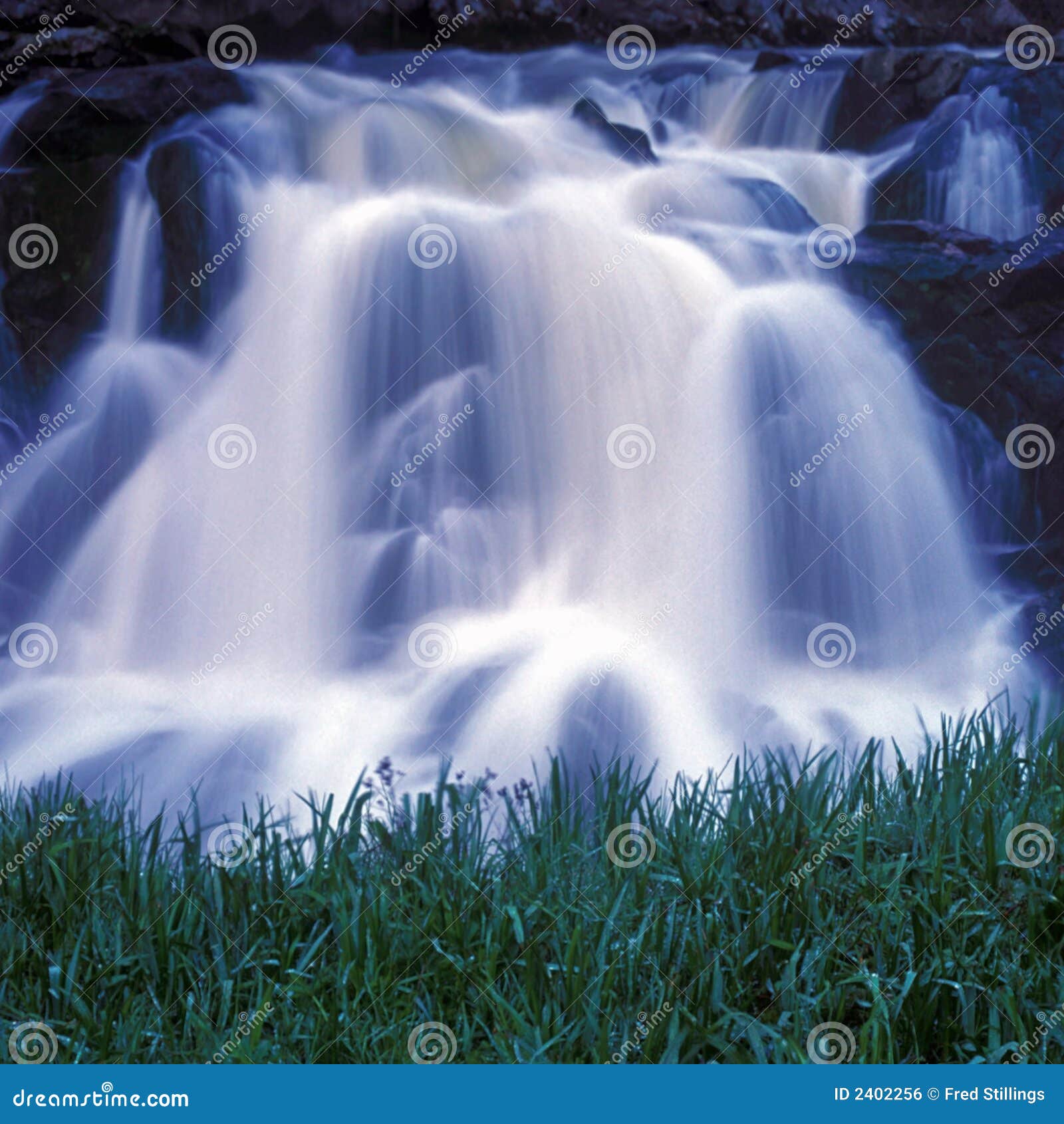 Waterfall with grass stock photo. Image of rock, refreshing - 2402256