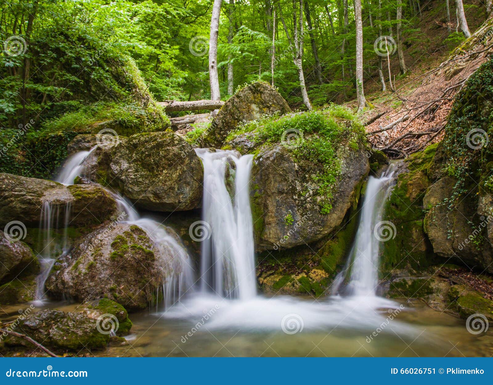 Waterfall in green forest stock image. Image of rain - 66026751
