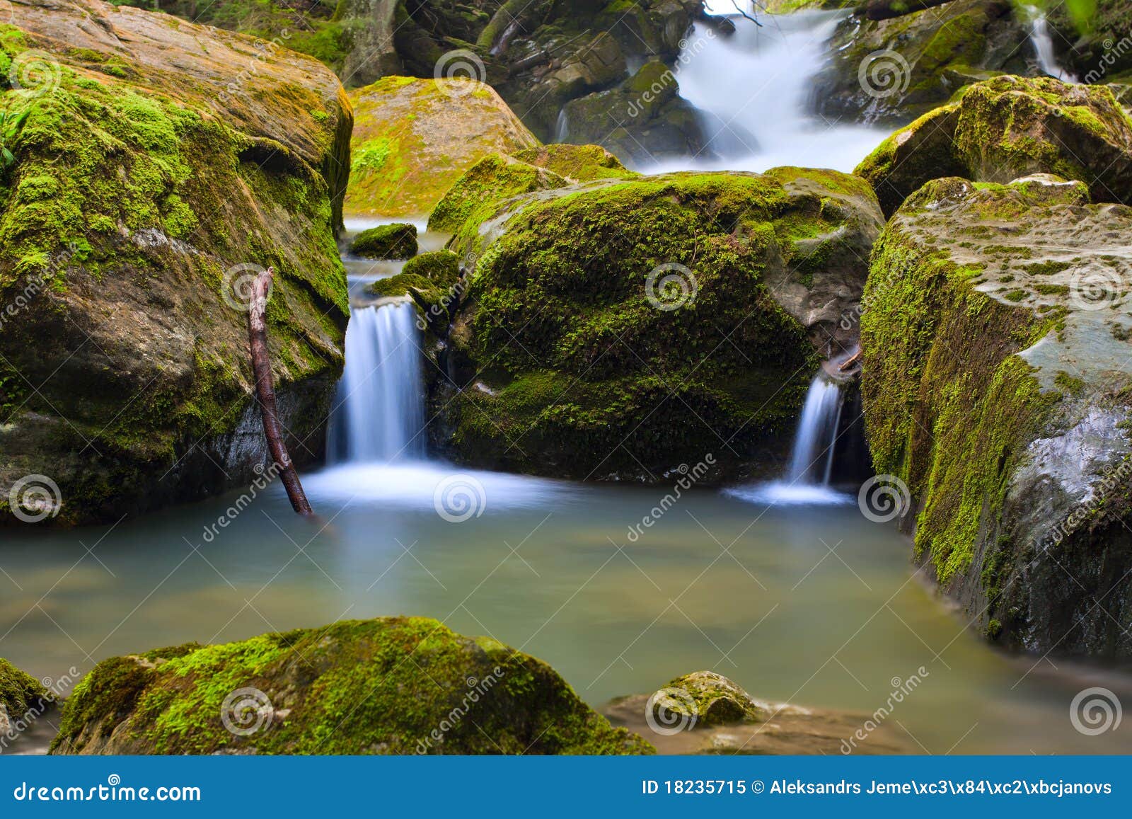 Waterfall in green nature stock image. Image of environment - 18235715