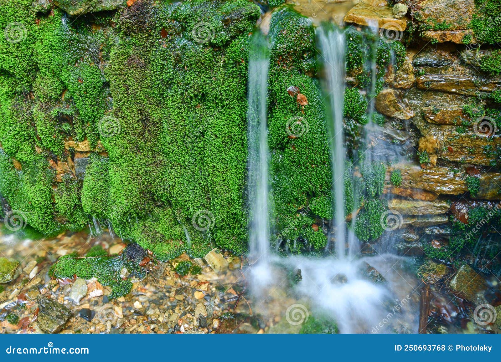 Waterfall with Green Rock Moss Stock Photo - Image of park, beautiful ...