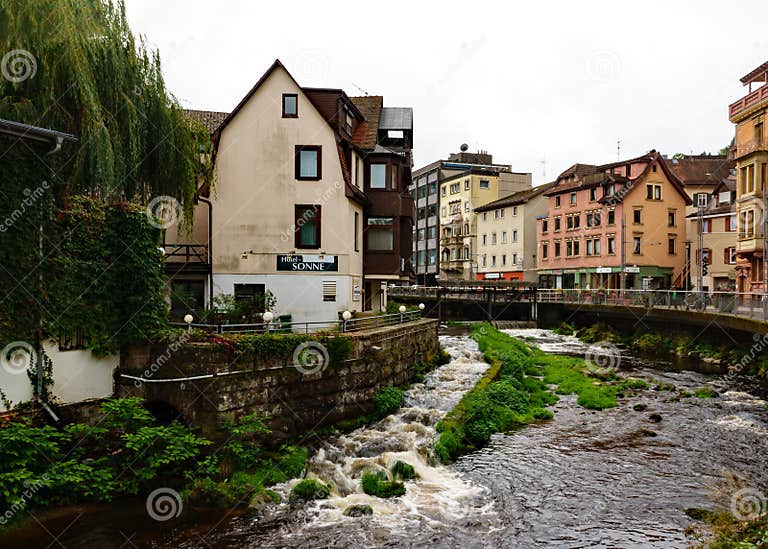 Waterfall at the Grosse Enz River in Bad Wildbad in the Black Forest in ...