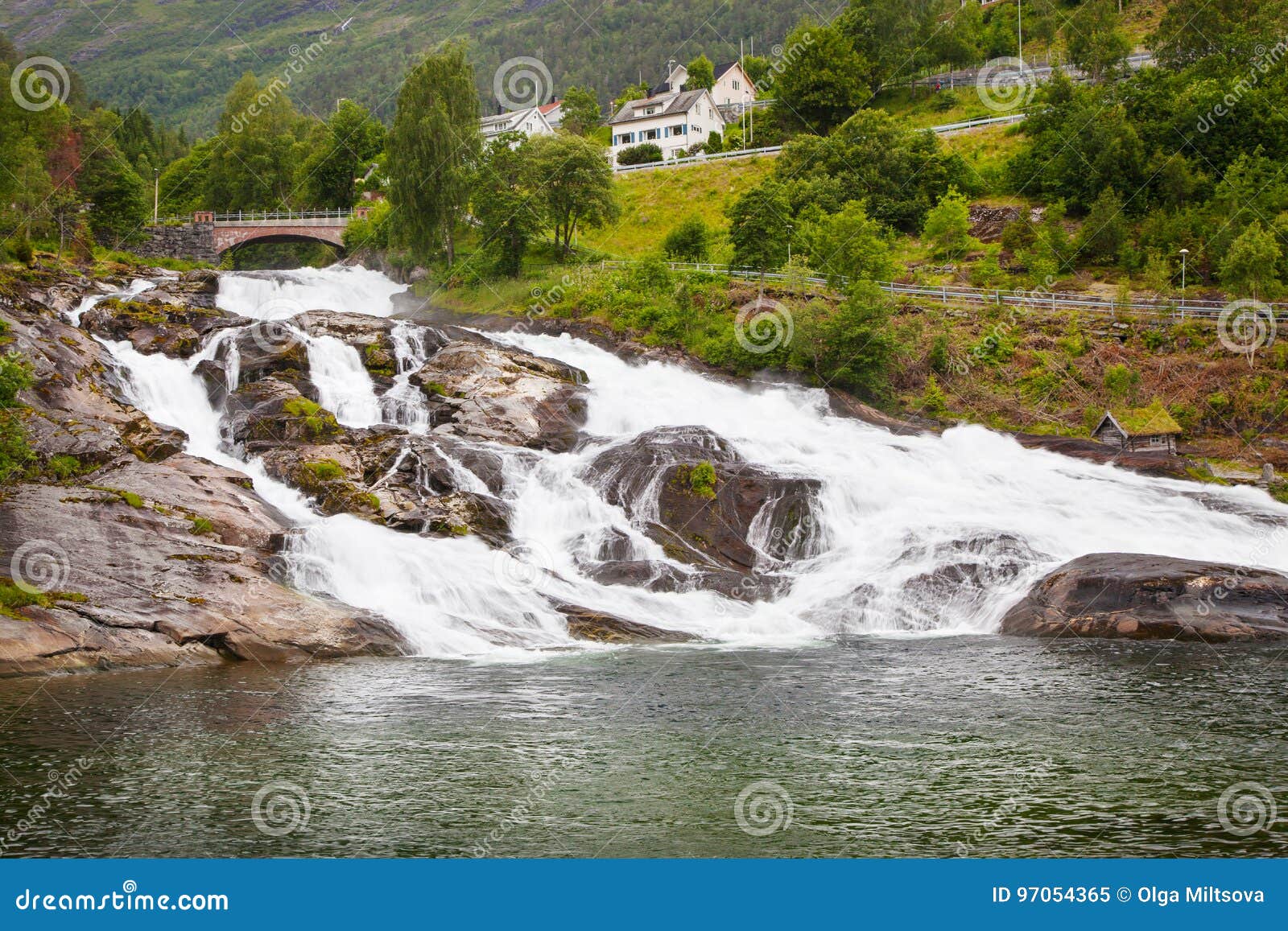 Waterfall in Hellesylt, Geiranger Fjord, Norway Stock Image - Image of ...