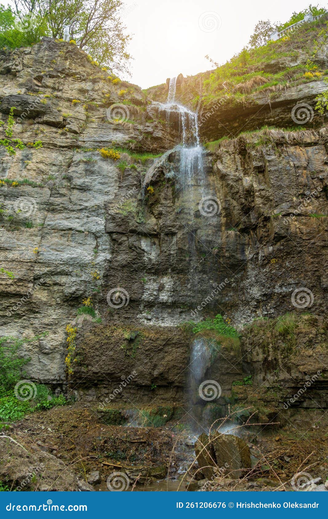 Waterfall with High Stone Cliff Stock Photo - Image of environment ...