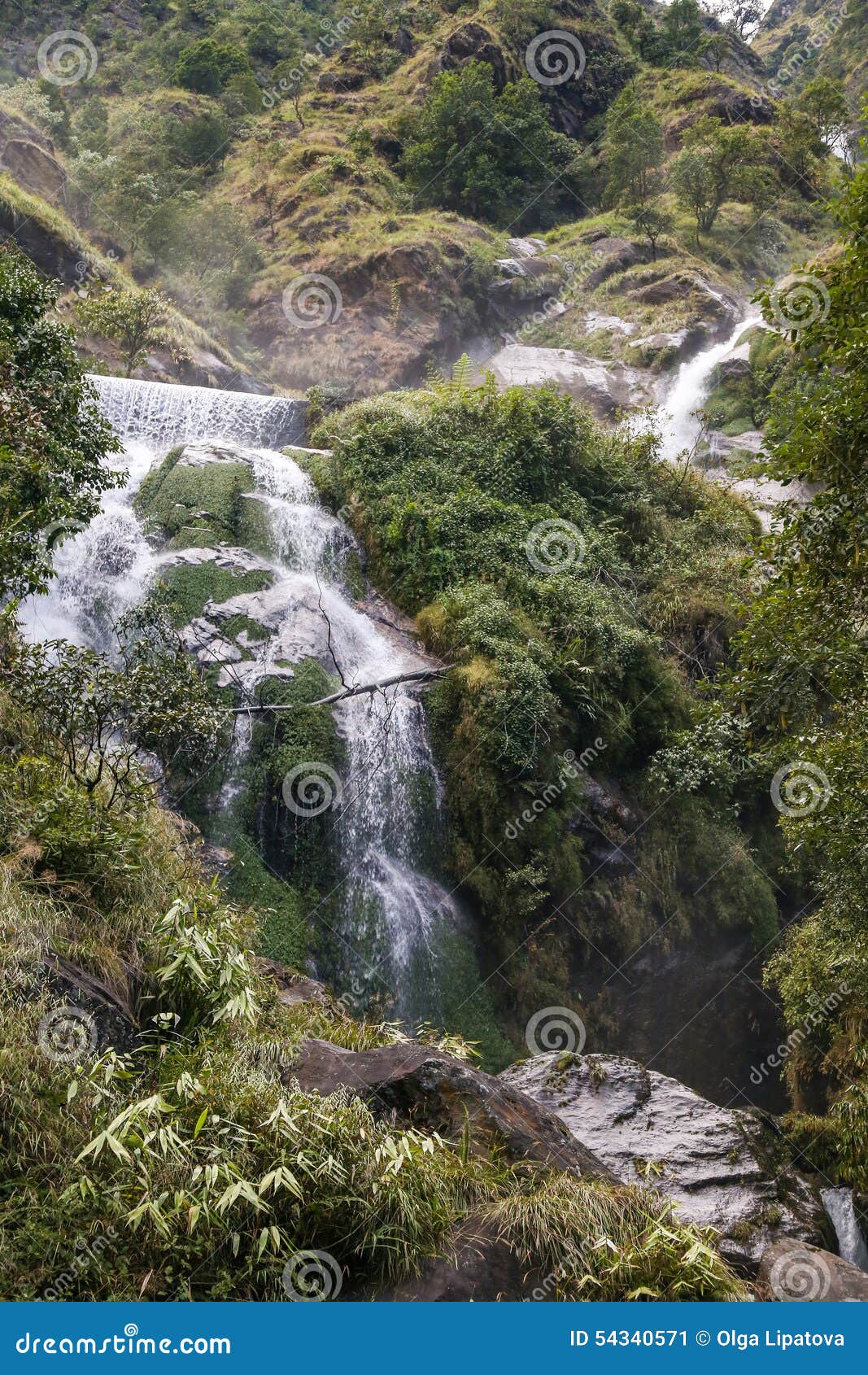 Waterfall in Himalayas stock image. Image of nepal, scenics - 54340571