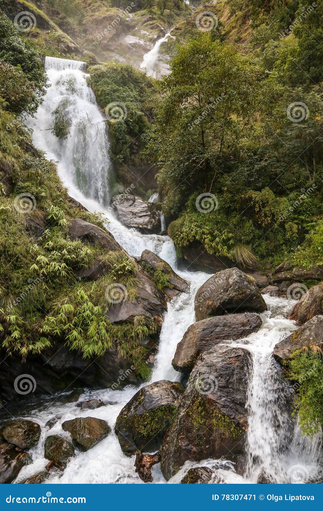 Waterfall in Himalayas stock image. Image of blurred - 78307471
