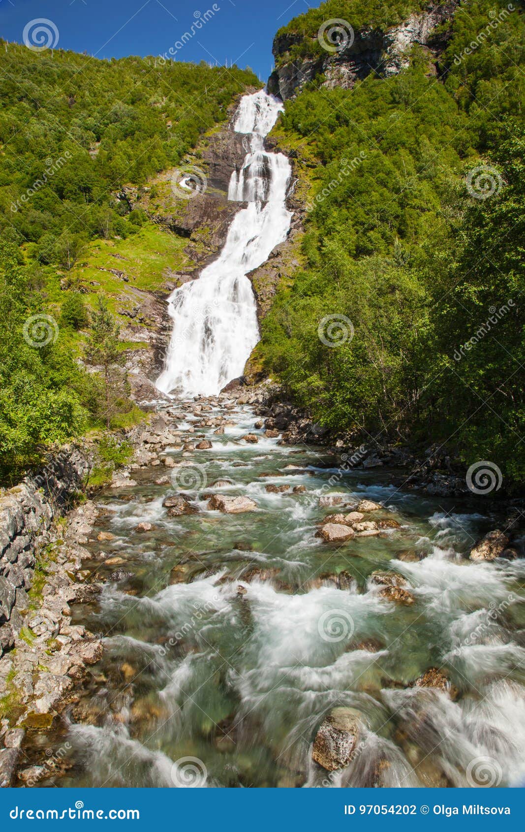 Waterfall Hjellefossen Near Ardal, Norway Stock Photo - Image of ...