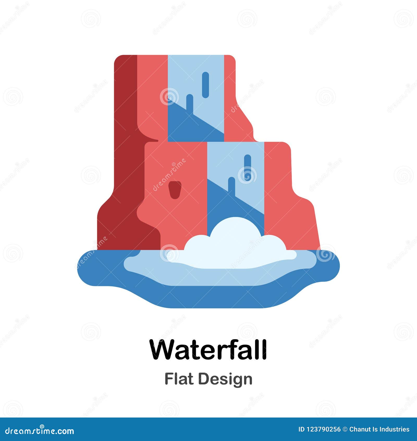 Waterfall Flat Icon stock vector. Illustration of landscape - 123790256