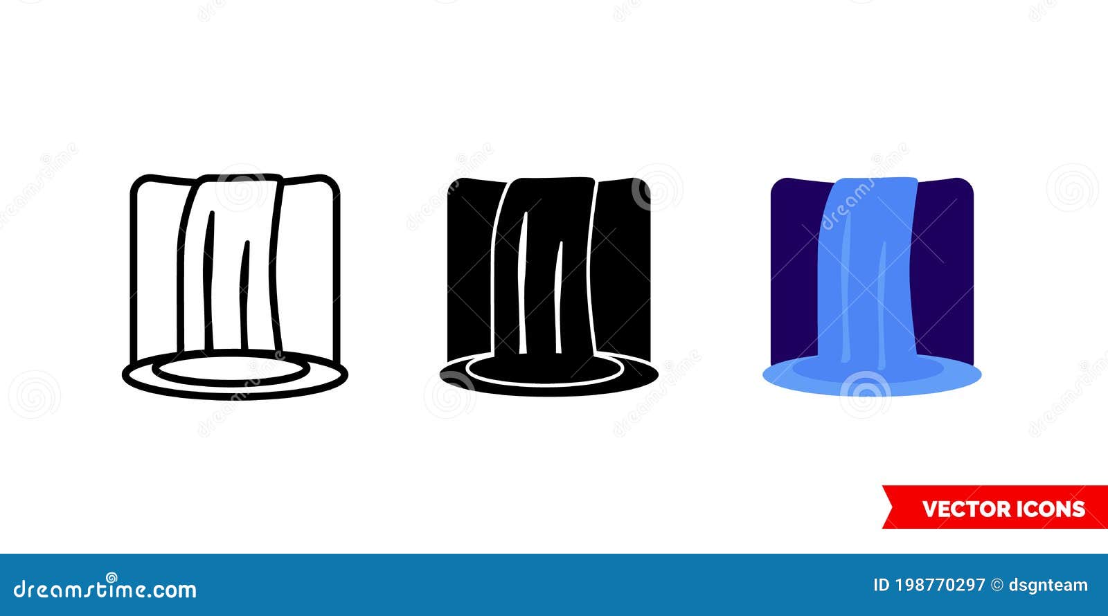 Waterfall Icon of 3 Types Color, Black and White, Outline. Isolated ...