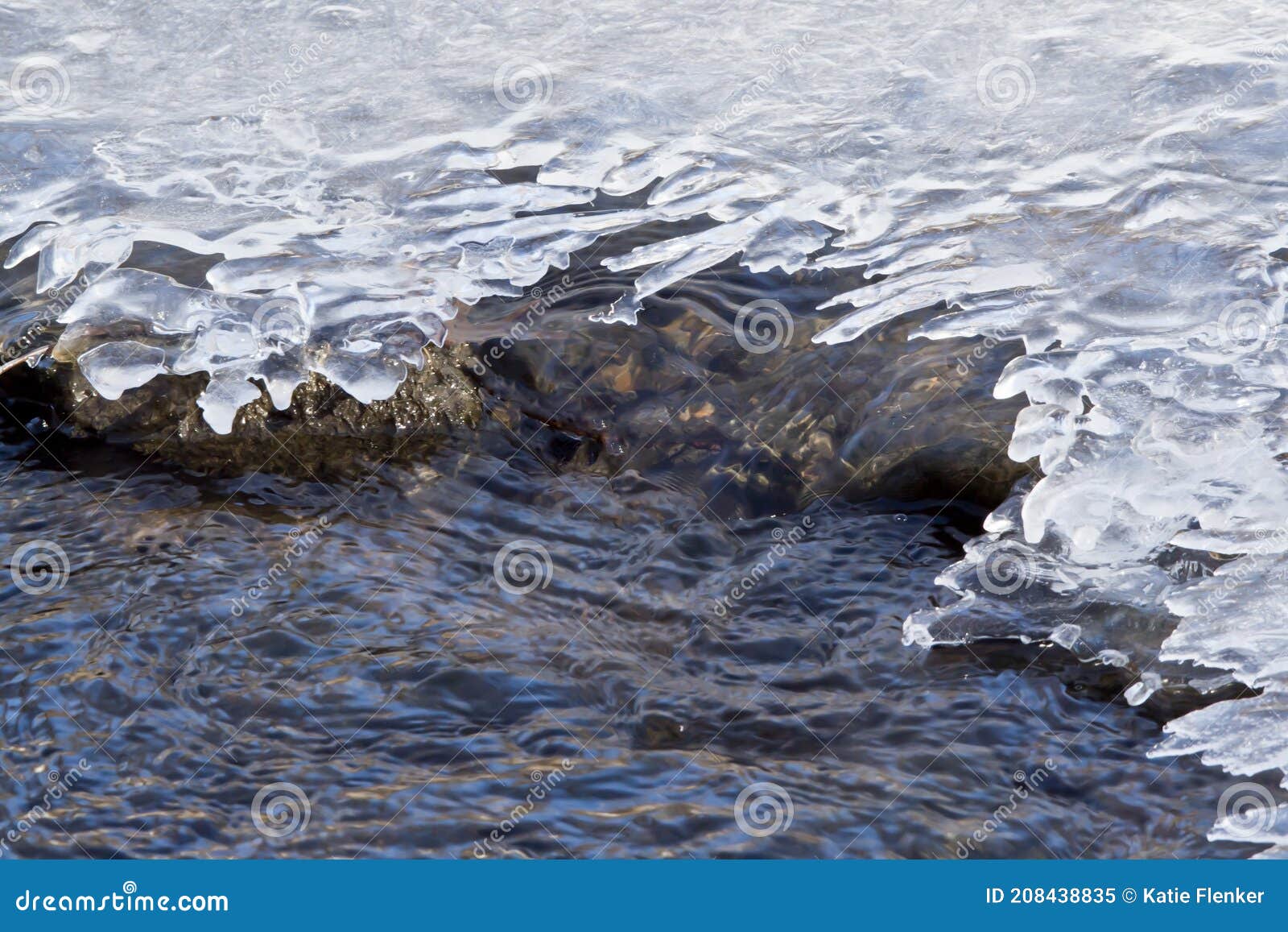 Waterfall on icy stream stock image. Image of scene - 208438835