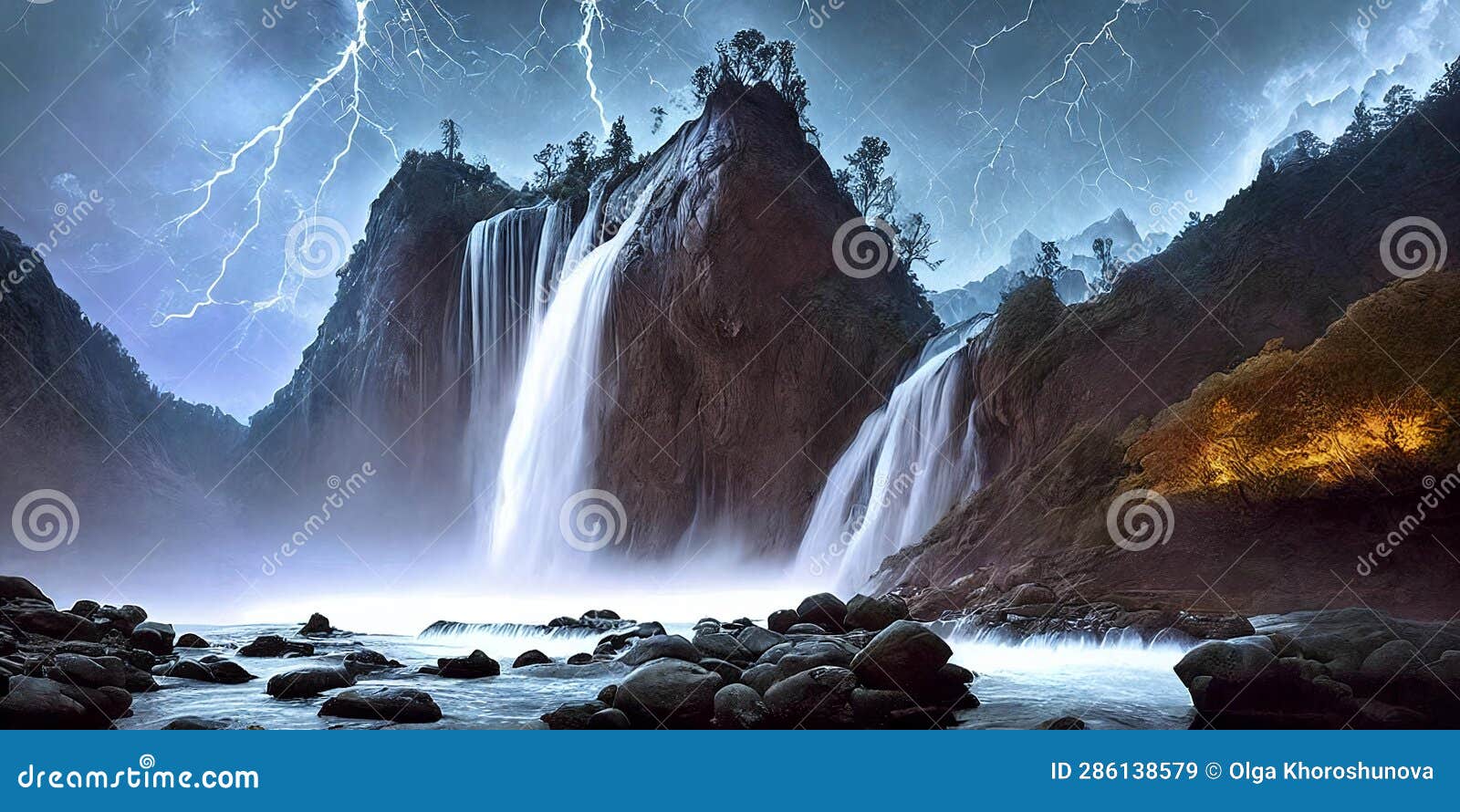 Waterfall Illuminates the Surroundings with the Powerful Display of ...