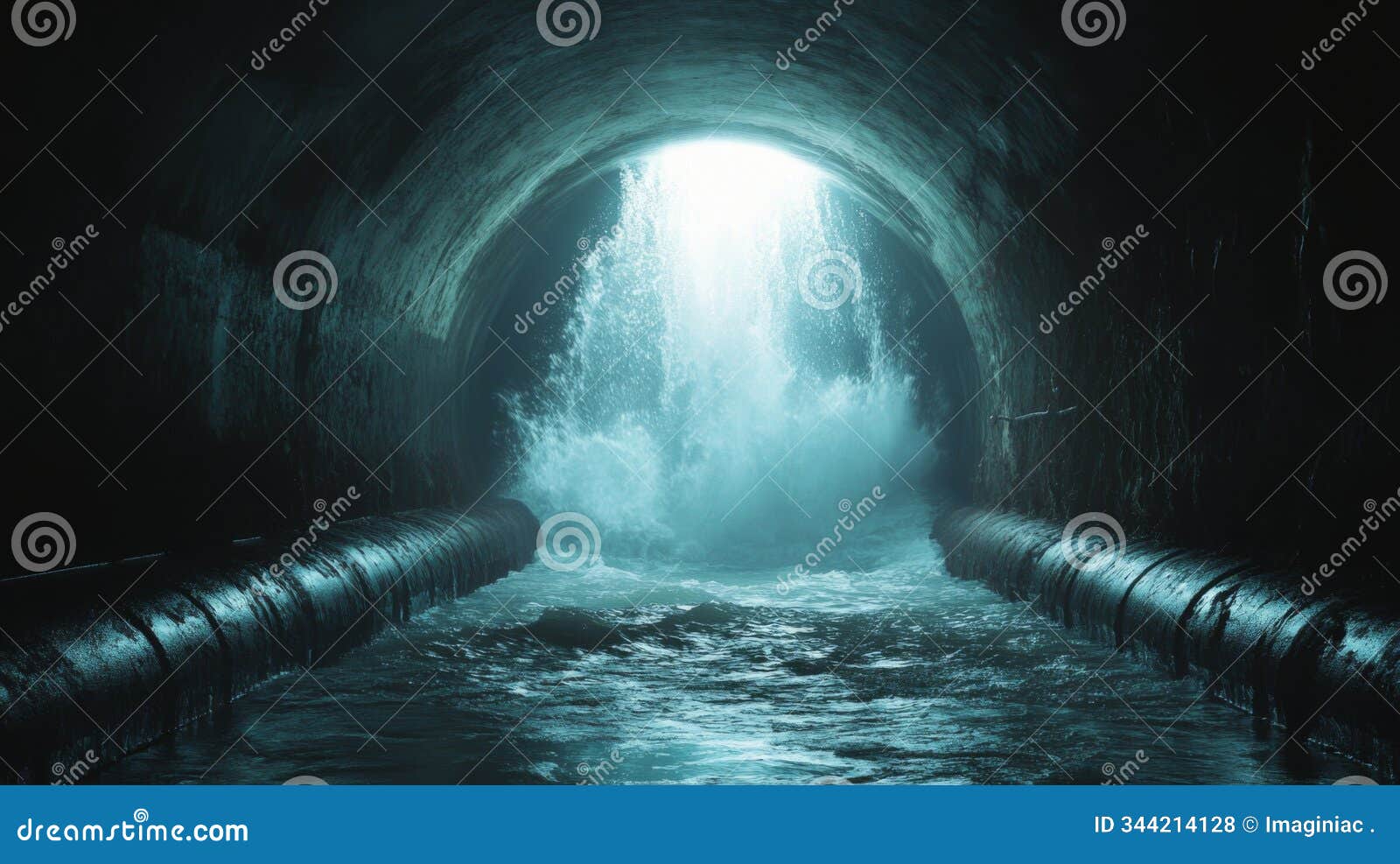 Waterfall Inside Rocky Cave With Glowing Pond Lanterns And Tropical ...