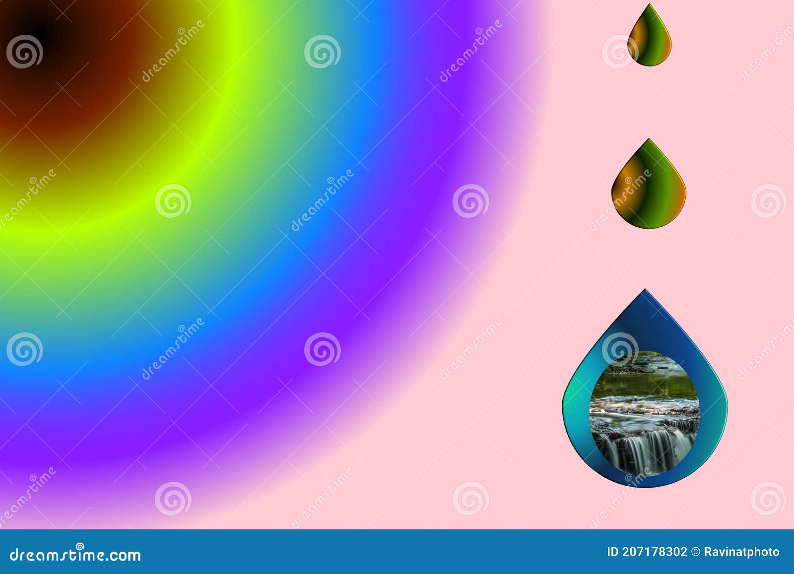 Waterfall Inside a Tear Drop with Radial Colors Stock Illustration ...