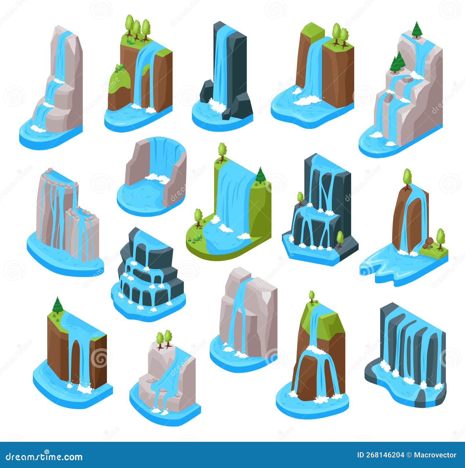 Waterfall Isometric Set stock vector. Illustration of fall - 268146204