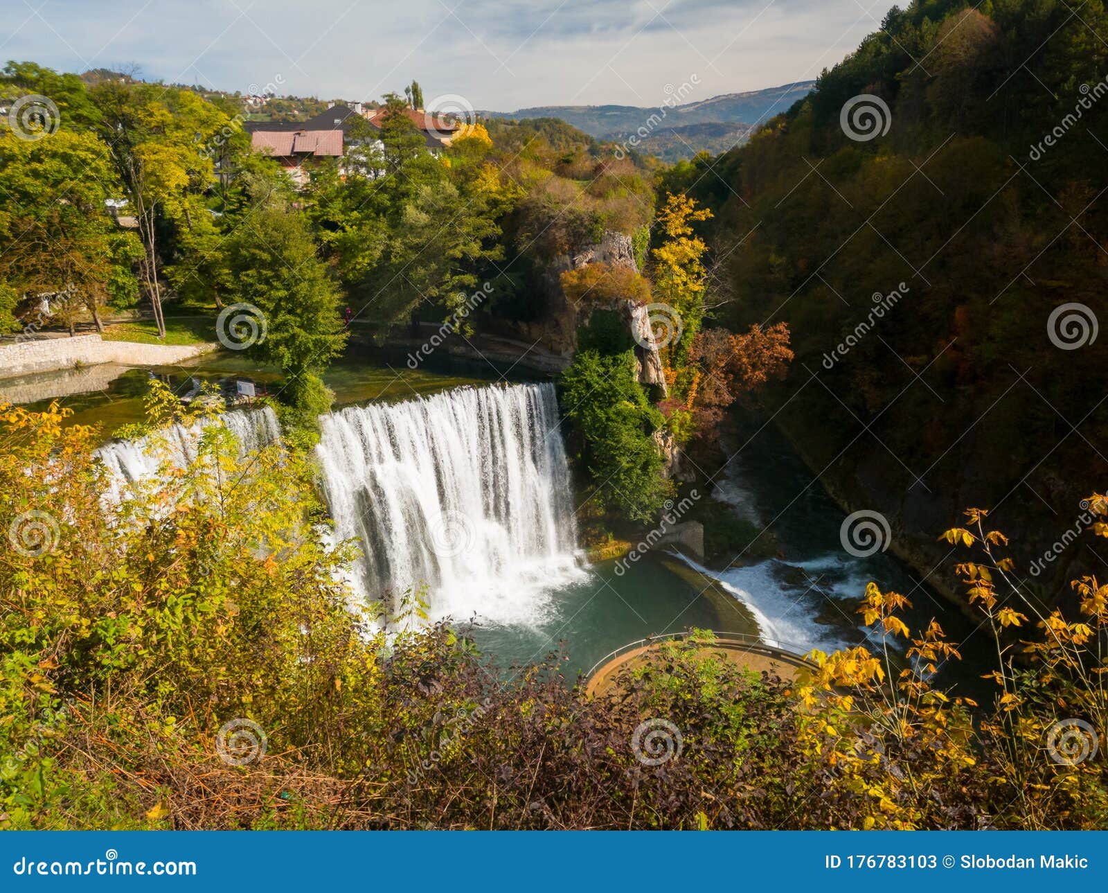 The Waterfall in Jajce on the Pliva River Stock Image - Image of ...