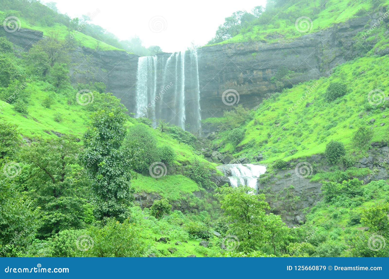 Waterfall Falling in Three Steps Stock Image - Image of jannat, steps ...