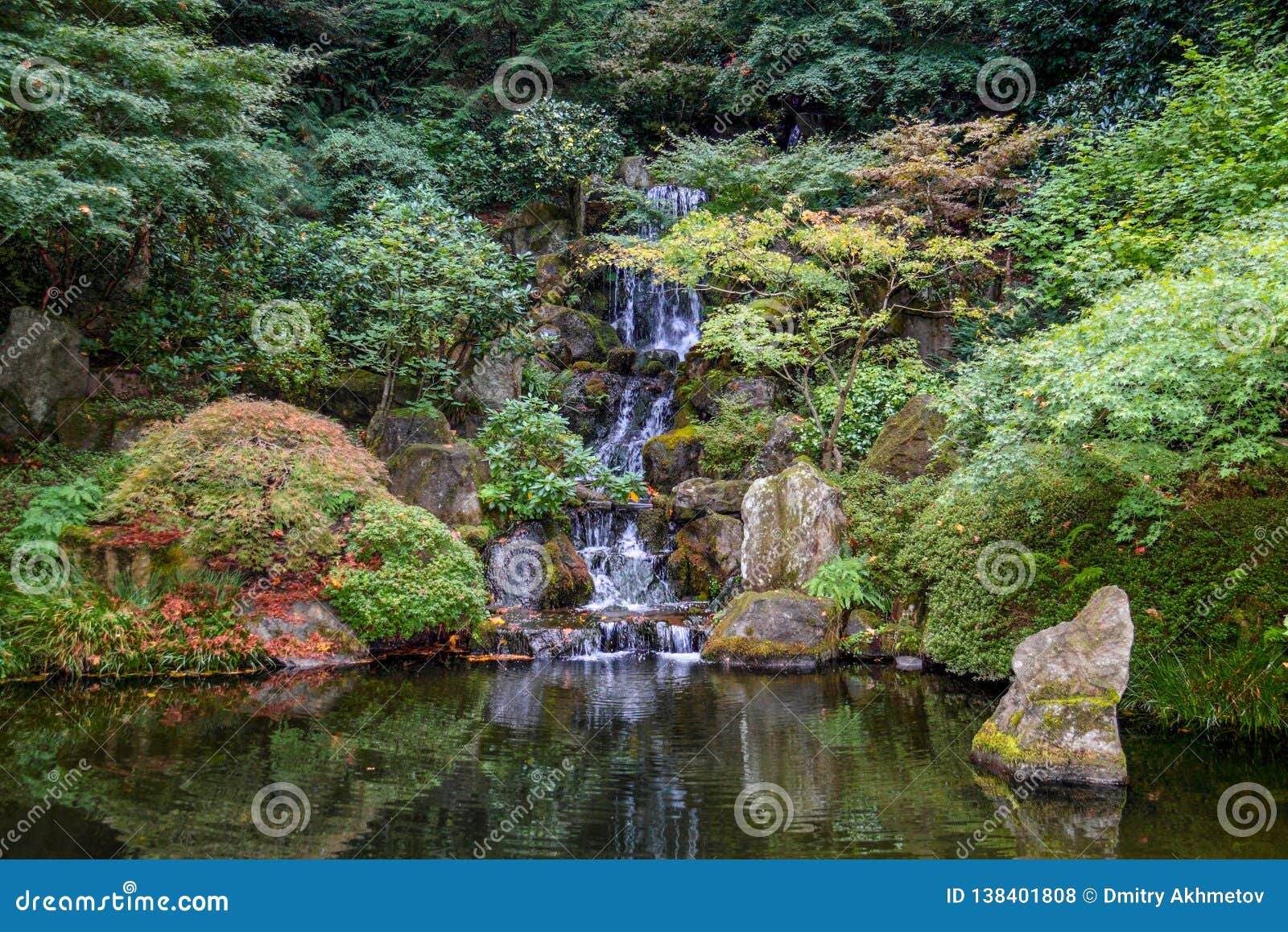 Waterfall in a Japanese Garden Stock Photo - Image of pond, water ...