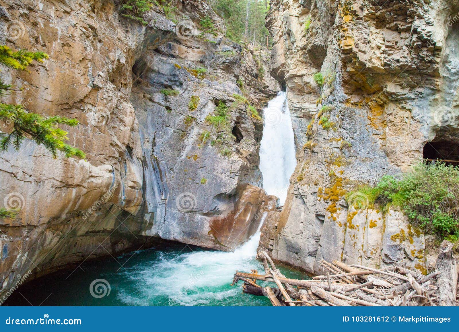 Waterfall in Johnston Canyon Banff National Park Stock Photo - Image of ...