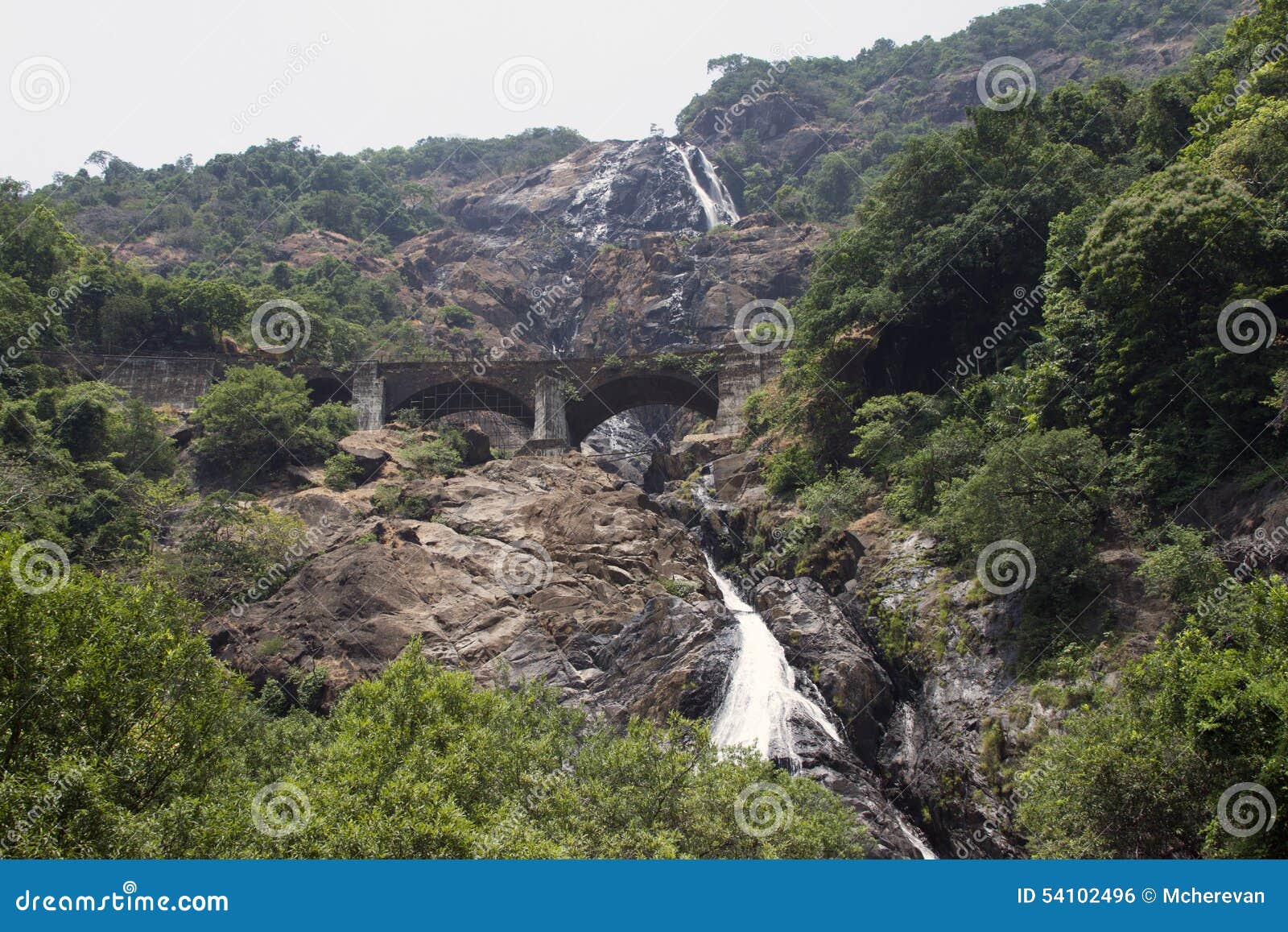 Waterfall in the Jungle, a Beautiful View of the Railway on Cliff ...