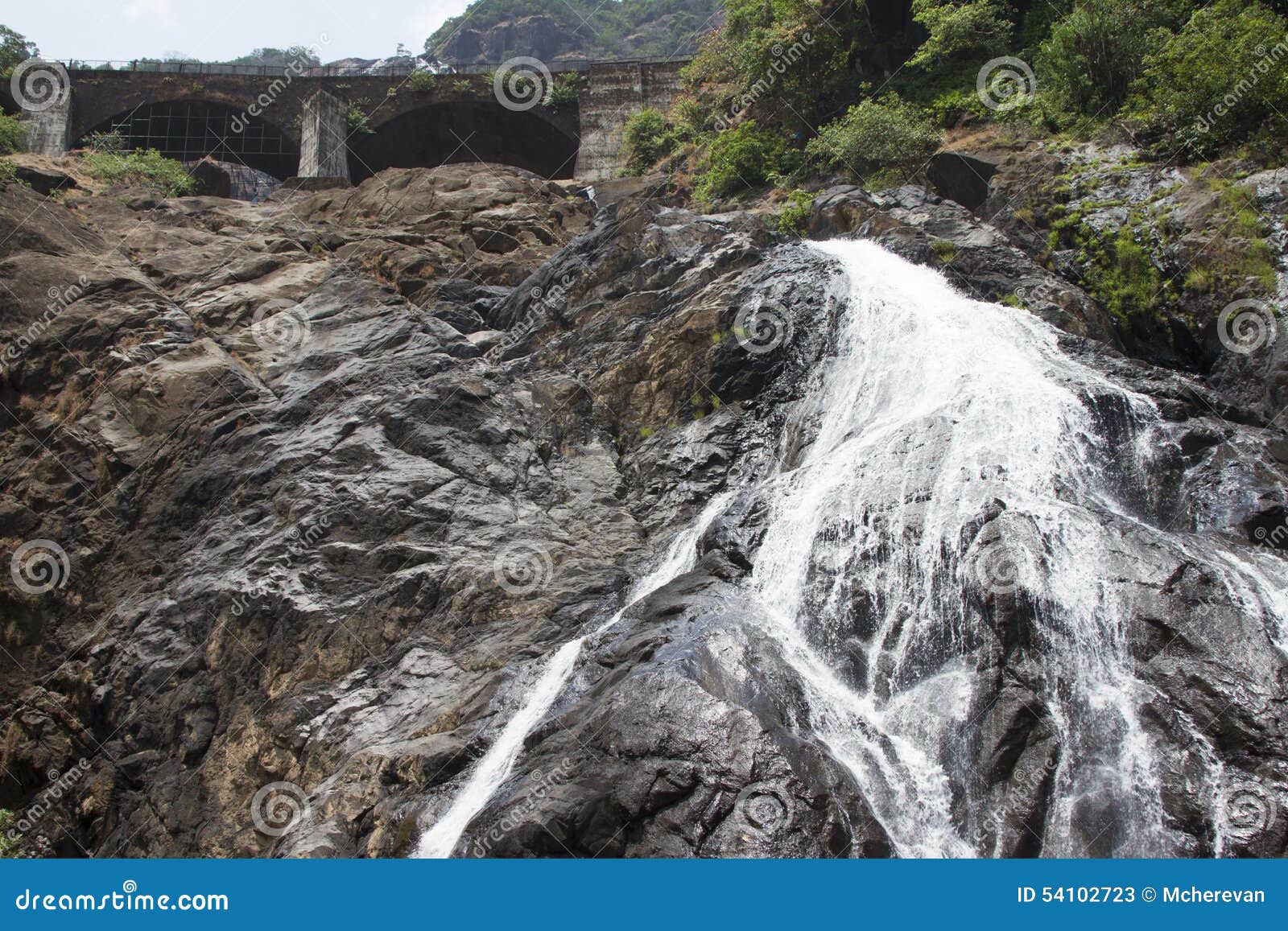 Waterfall in the Jungle, a Beautiful View of the Railway on Cliff ...