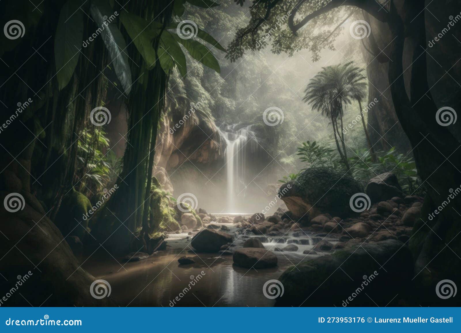 Waterfall in a Jungle Environment, Generative AI Stock Illustration ...
