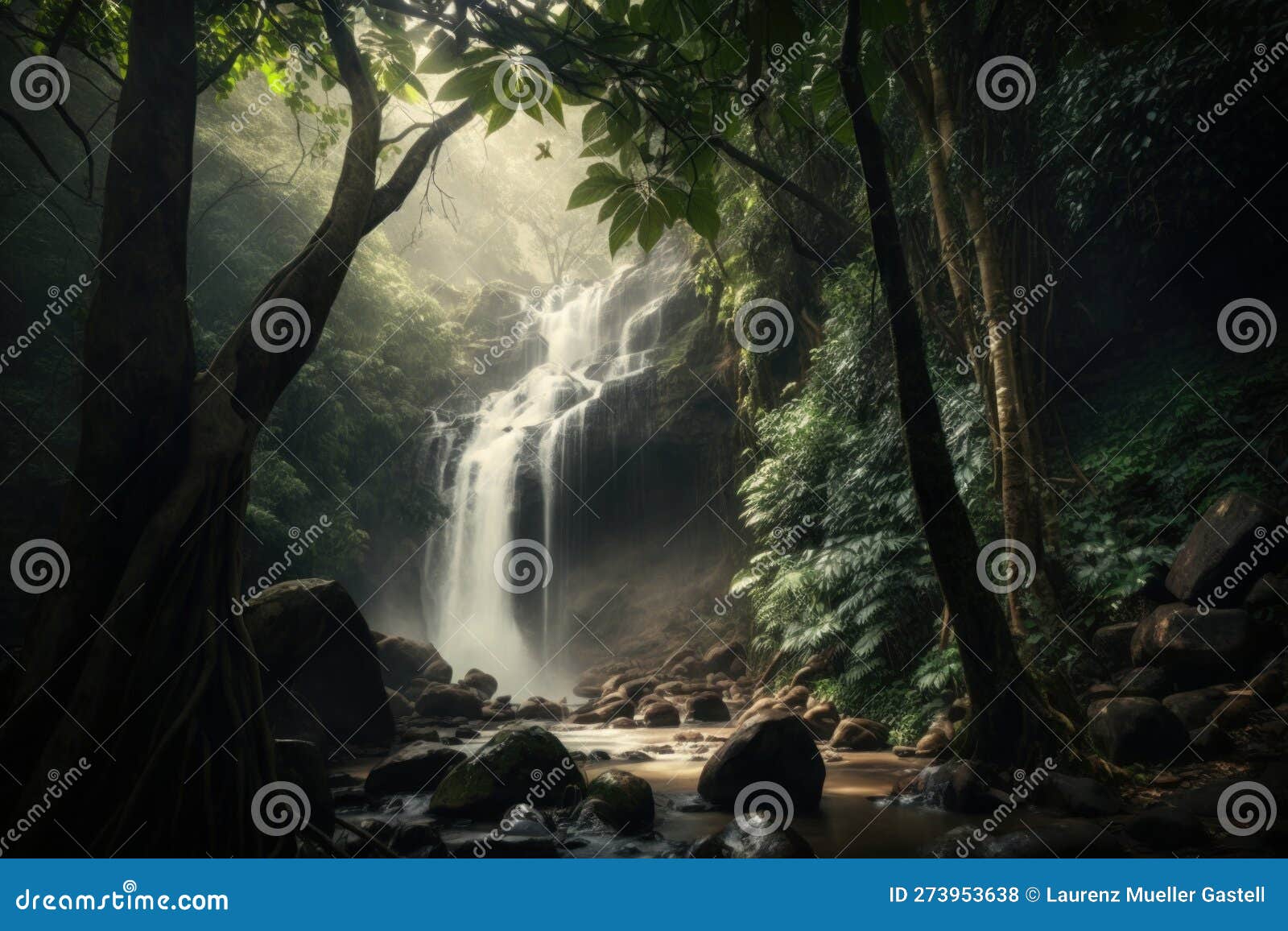 Waterfall in a Jungle Environment, Generative AI Stock Illustration ...