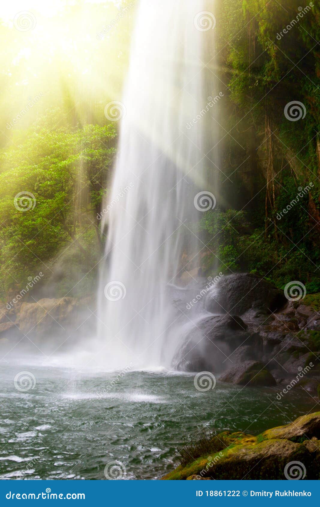Waterfall in Jungles with Sun Stock Photo - Image of tranquil, stream ...