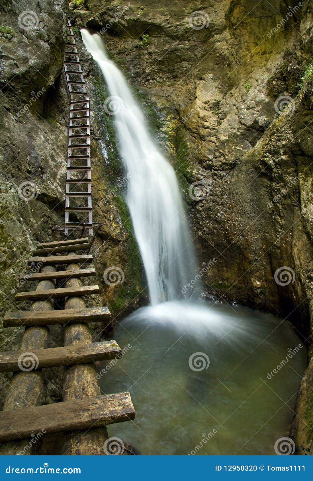 Waterfall with Ladder in Canyon Stock Photo - Image of ladder, clean ...