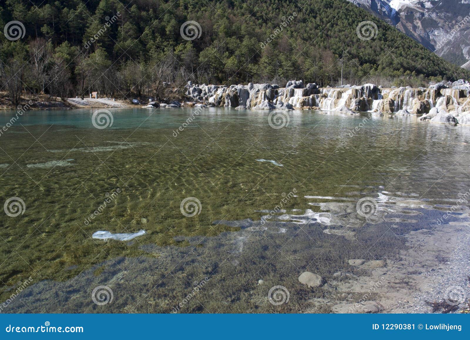 Waterfall and Lake at Jade Dragon Snow Mountain Stock Image - Image of ...