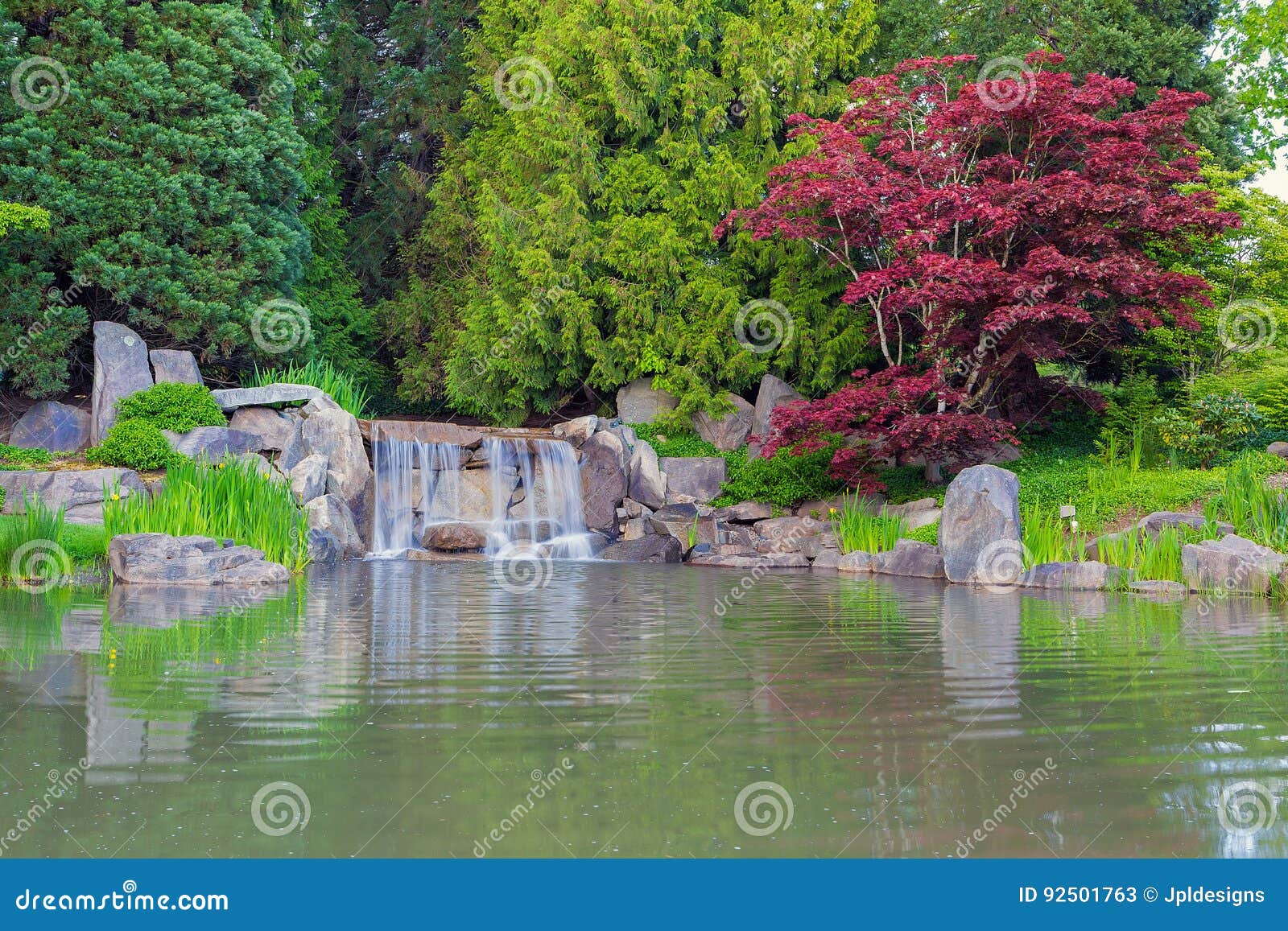Waterfall by the Lake stock image. Image of america, maple - 92501763