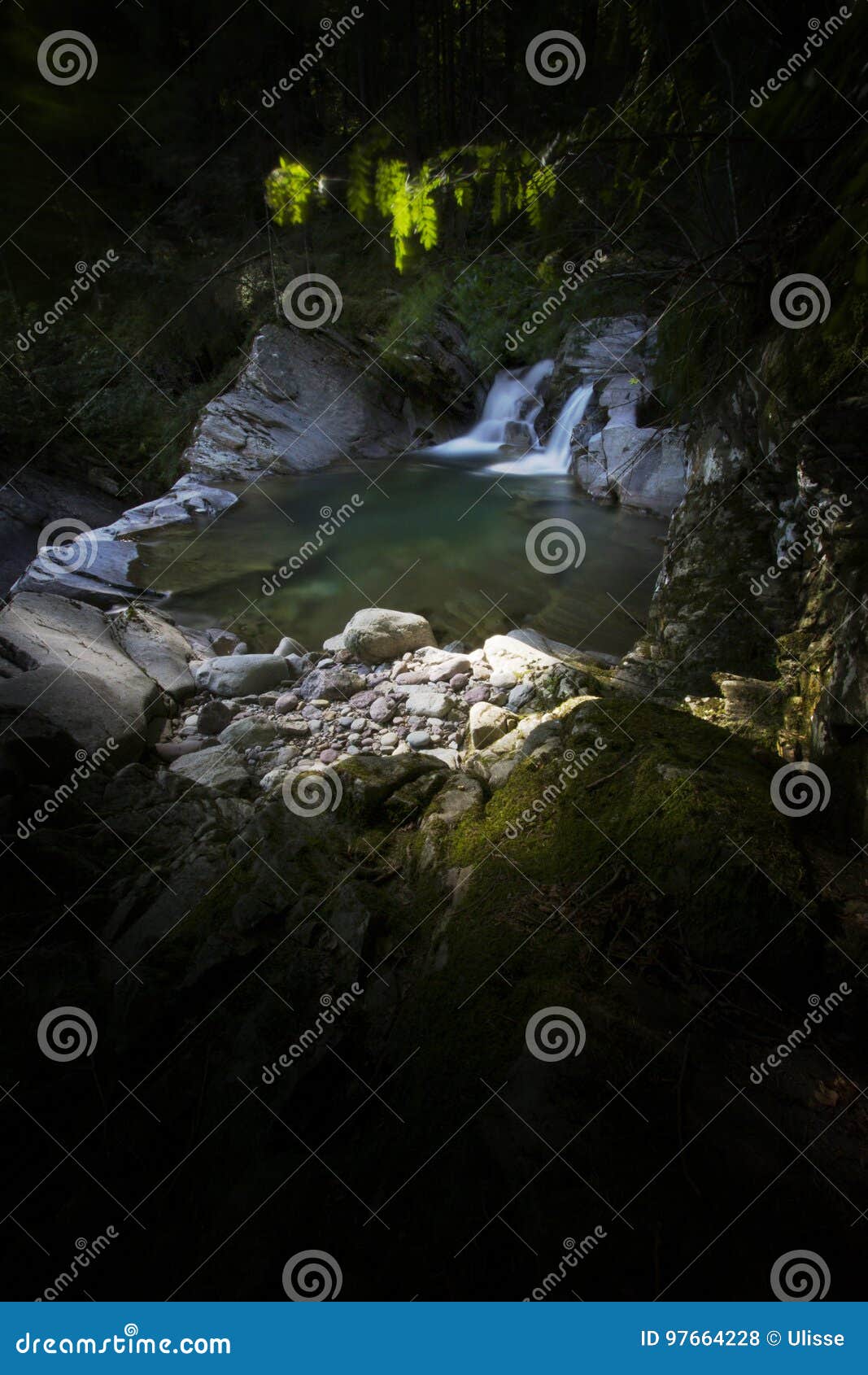 A waterfall in a lake stock photo. Image of wood, movement - 97664228