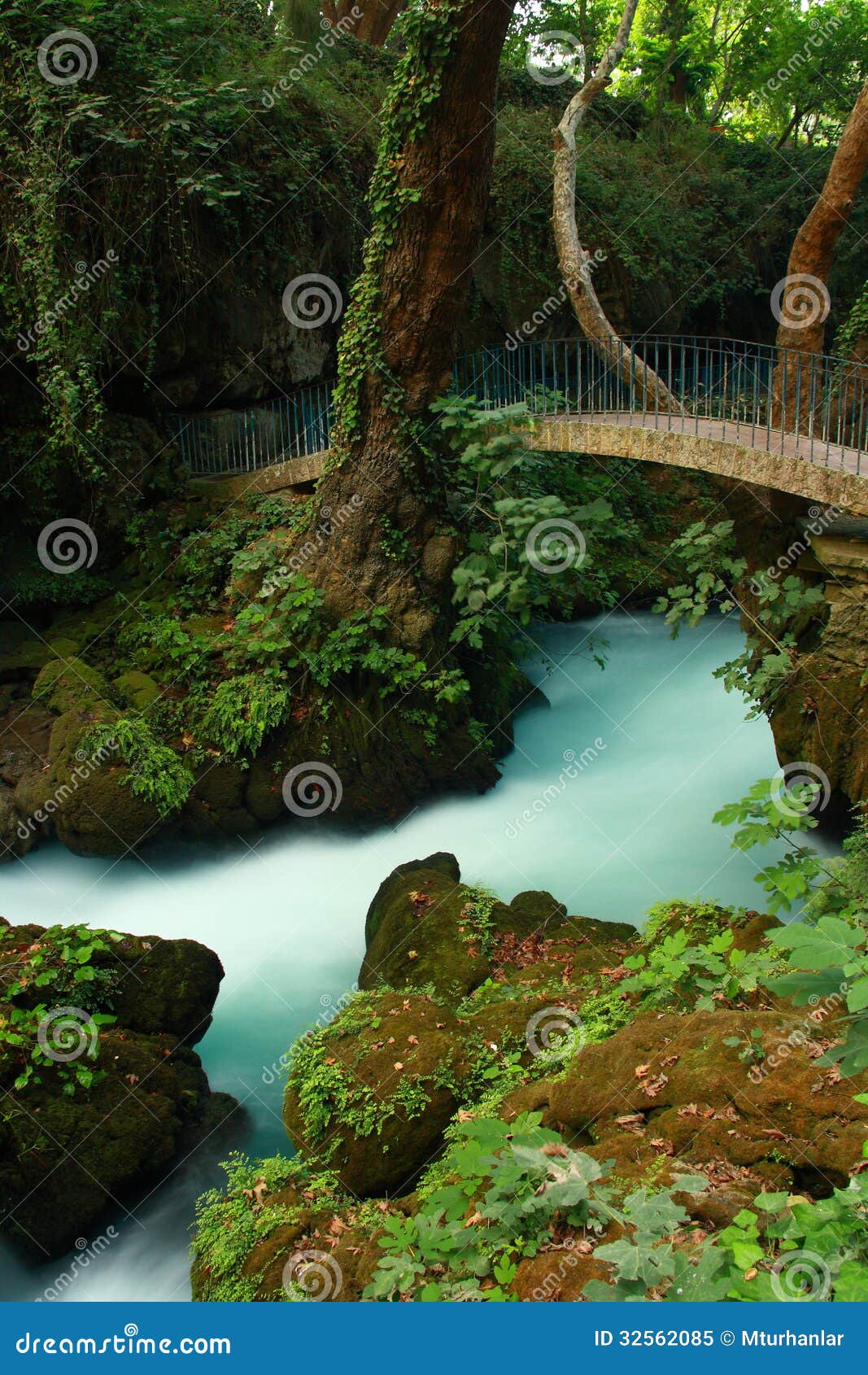 Waterfall Landscape with Bridge on it Stock Image - Image of water ...