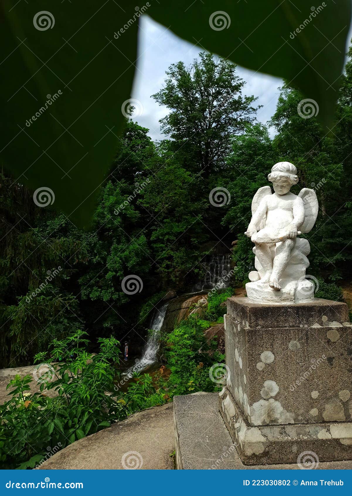 Waterfall Landscape and Cupid Statue Editorial Photography - Image of ...