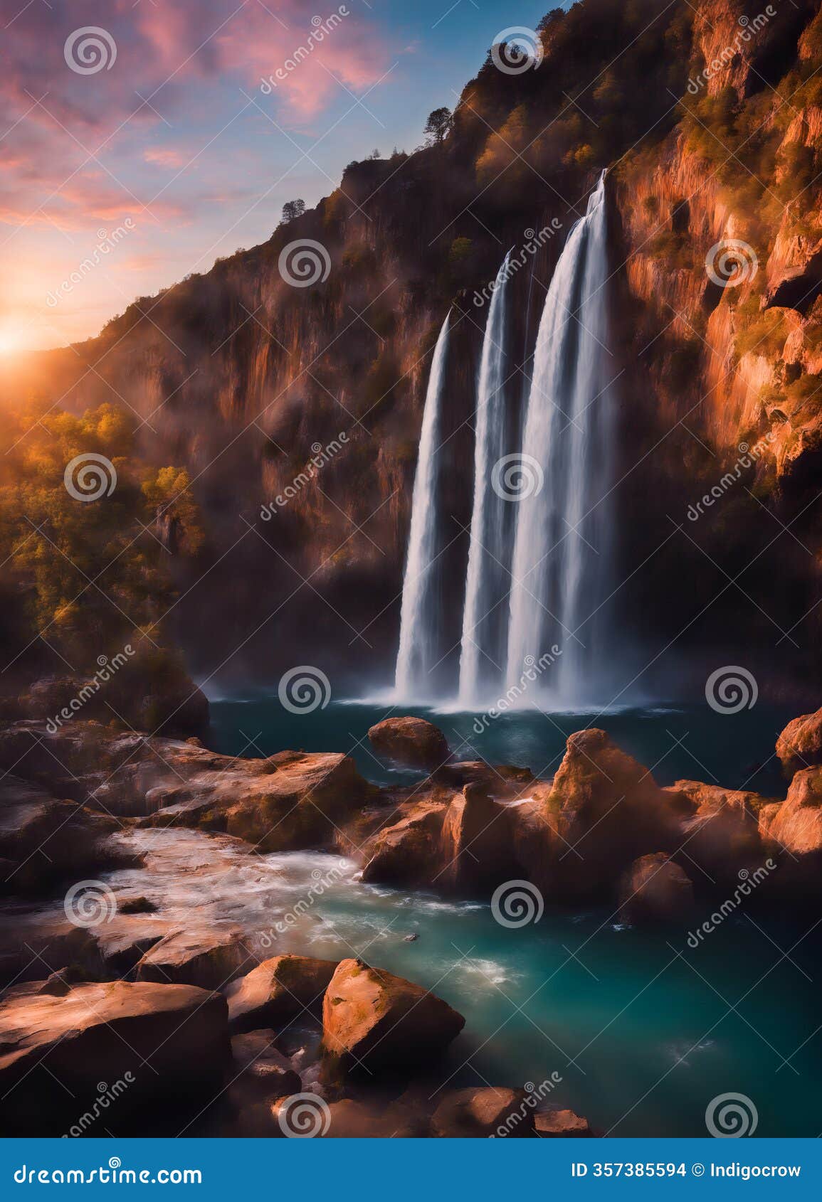 Waterfall Landscape Set. Calm Nature Landscape For Relaxing In The ...
